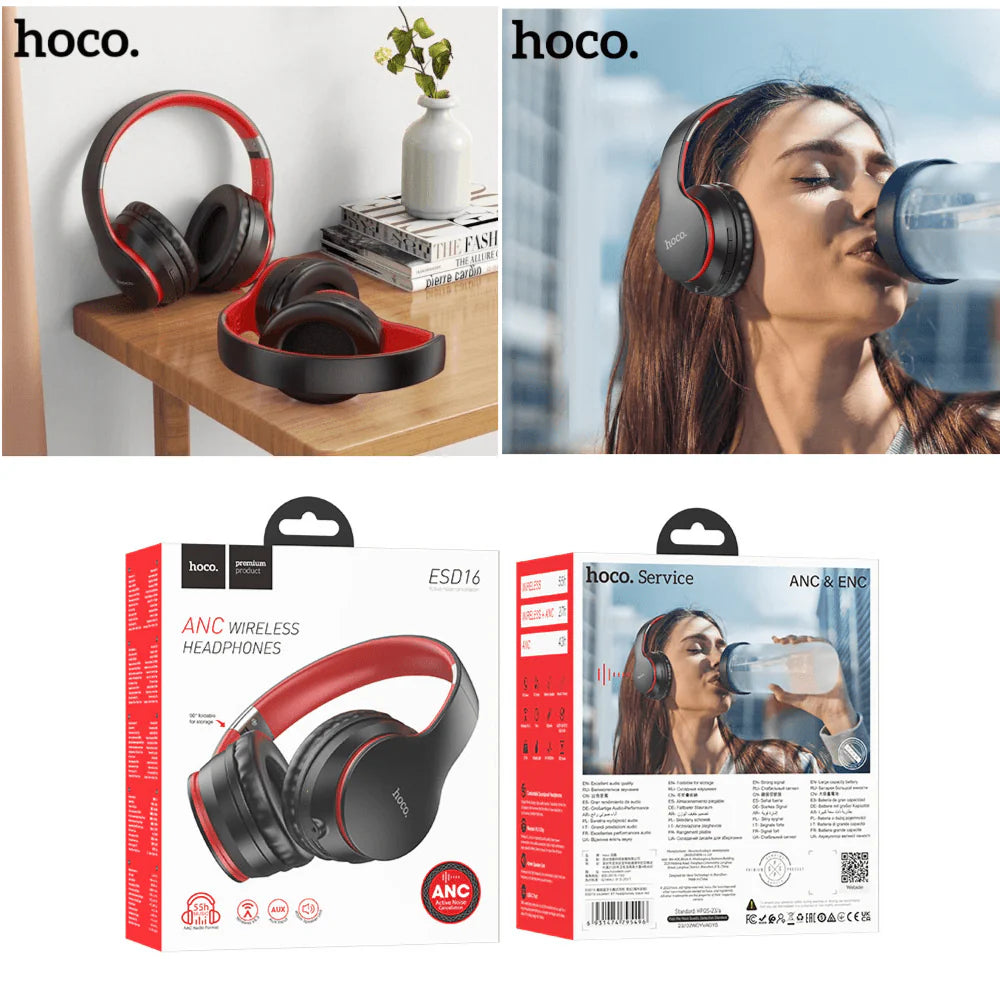 Hoco ESD16 ANC Premium Wireless Headphones-Black/Red – xtreme mobiles Ltd